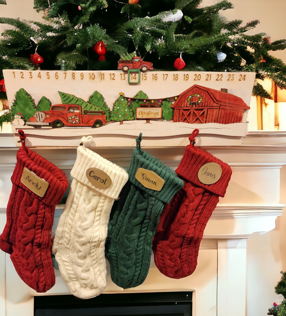 Christmas countdown stocking holder - Barn and pick up truck scene ...